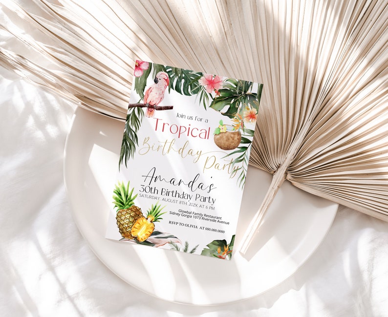Tropical Birthday Party Invitation Template, Hawaiian Birthday ...