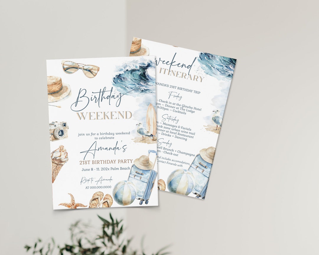 Beach Birthday Weekend Invite Template, Tropical Birthday Party ...