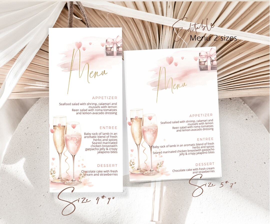Editable Menu Card Template, Wedding Menu Card, Birthday Celebration ...