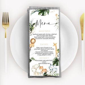 Jungle Safari Menu, Wild Animals Menu, Safari Menu, Editable Greenery ...