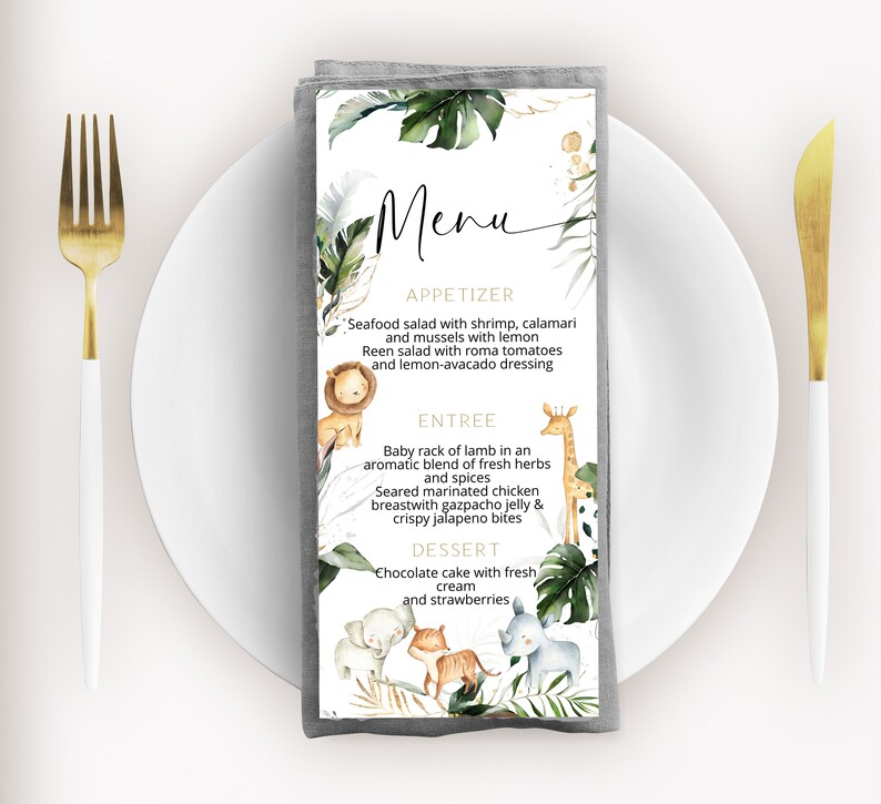 Jungle Safari Menu, Wild Animals Menu, Safari Menu, Editable Greenery ...