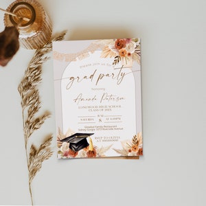 Boho Graduation Party Invitation Template, Editable College Graduation ...
