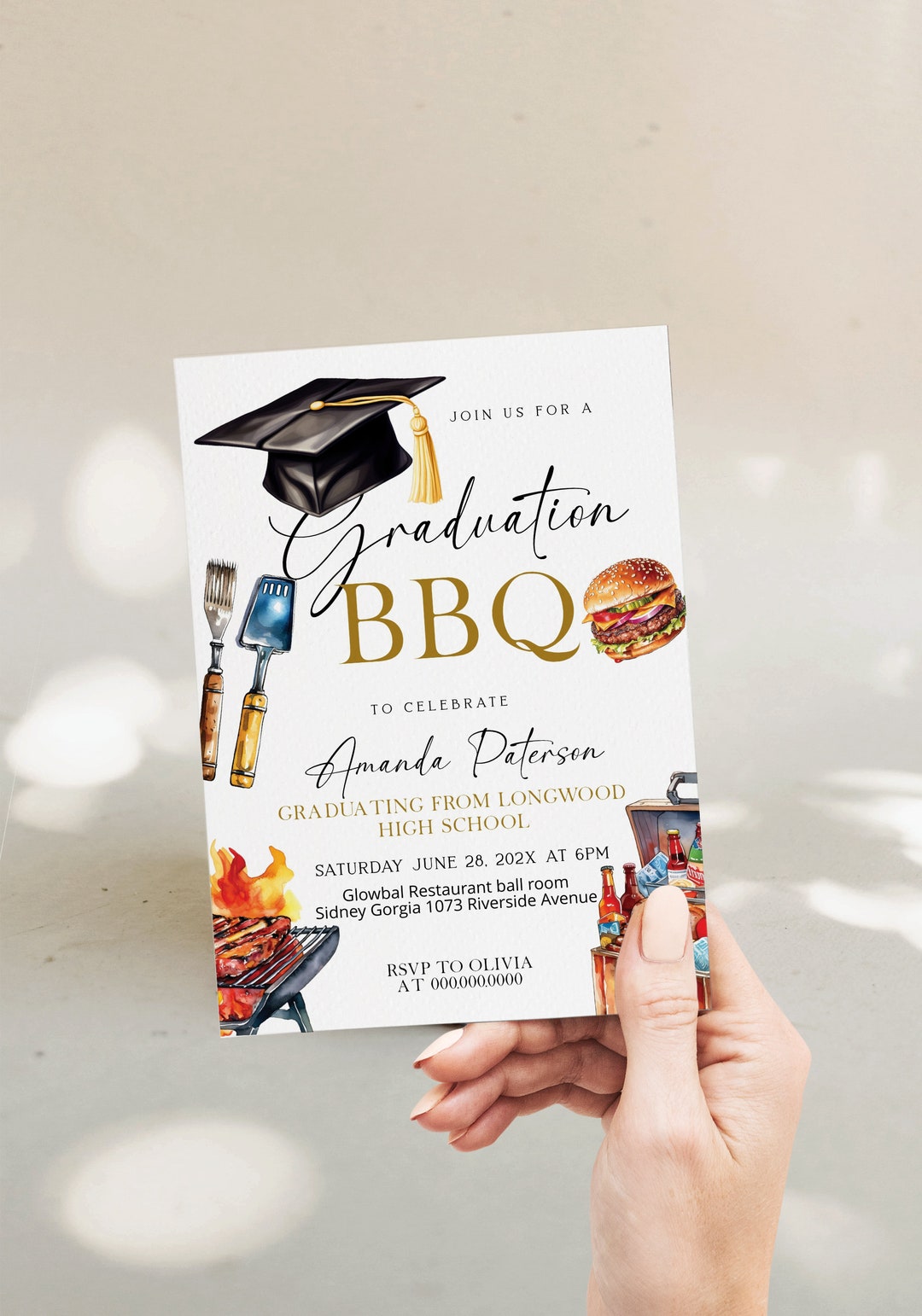 Backyard Bbq Graduation Party Invitation Template, BBQ Graduation ...