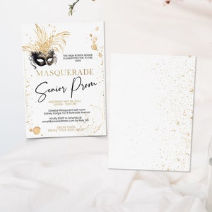 Senior Prom Invite, Masquerade Prom Invitation Template, Editable ...