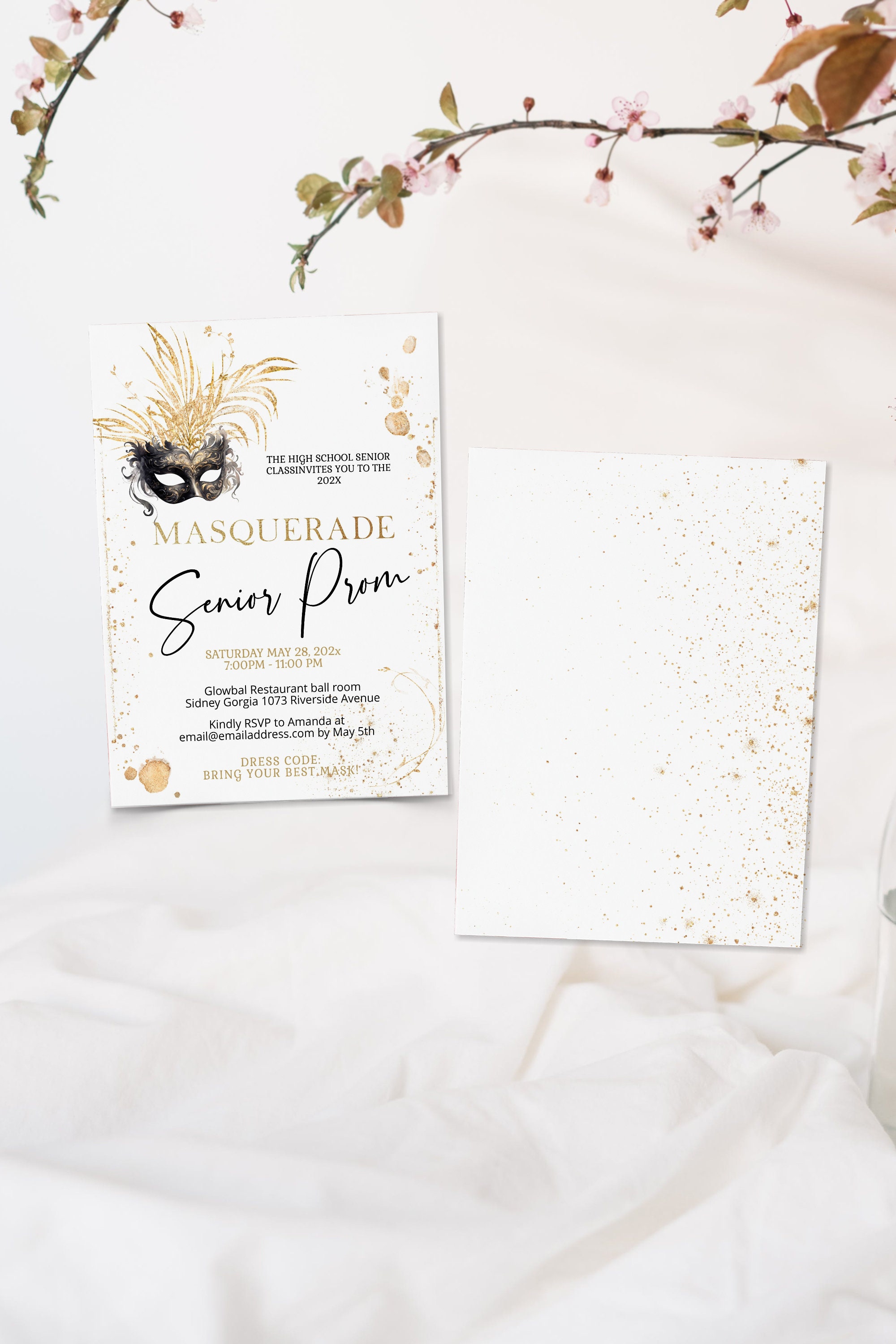 Senior Prom Invite, Masquerade Prom Invitation Template, Editable ...