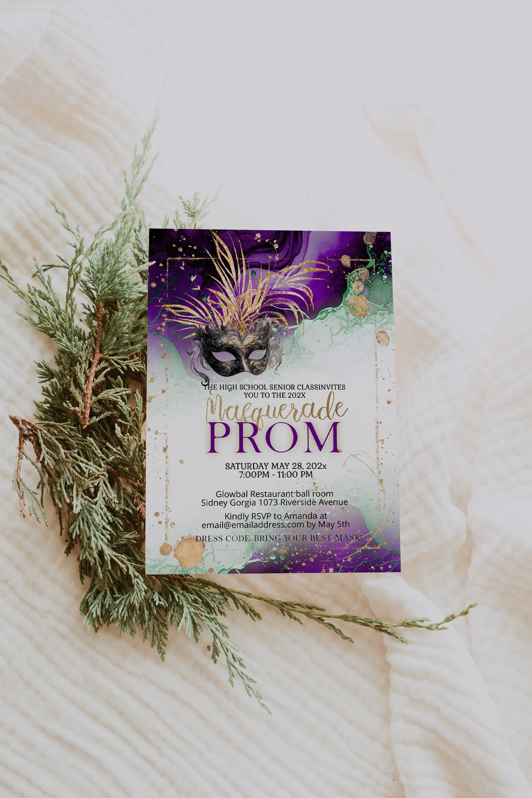 Masquerade Prom Party Invitation Template, Prom Send off Invite ...