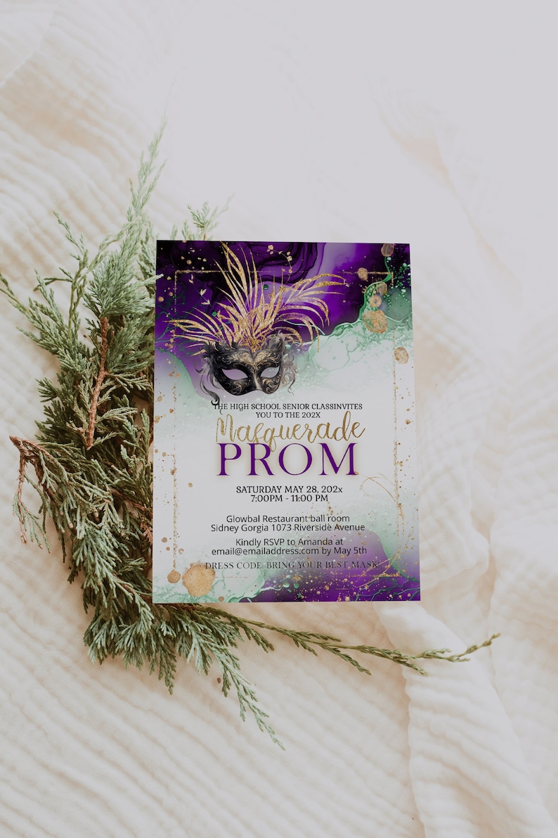 Masquerade Prom Party Invitation Template, Prom Send off Invite ...