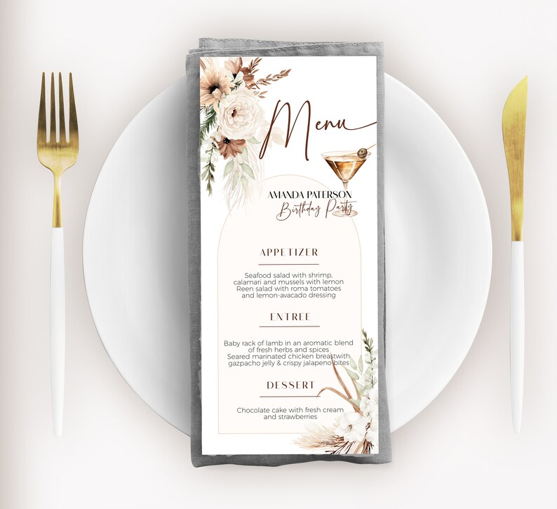 Editable Dinner Menu Card Template, Birthday Table Menu Card, Birthday ...