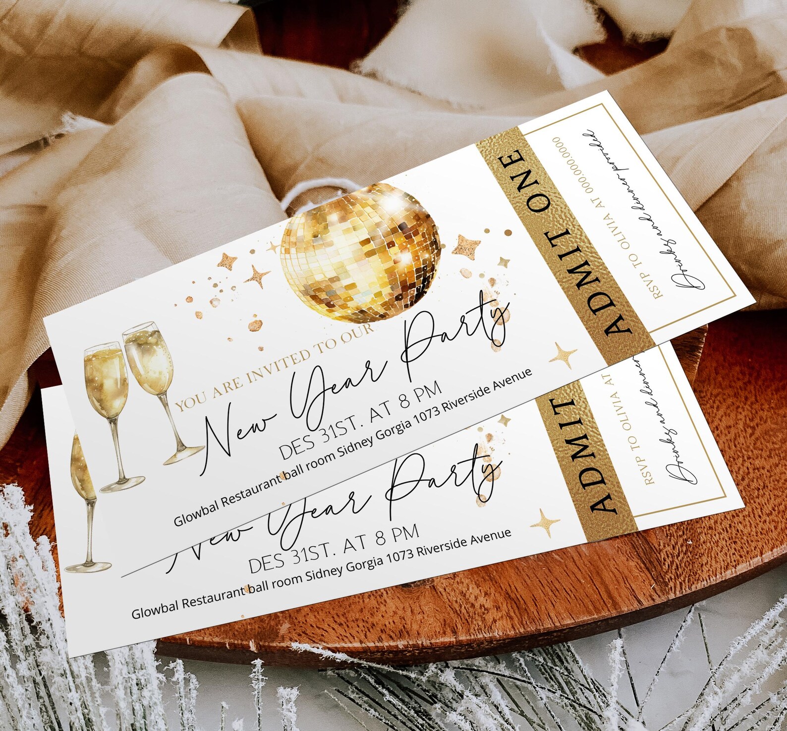 New Year's Tickets Invite Template, New Years Eve Celebration Ticket ...