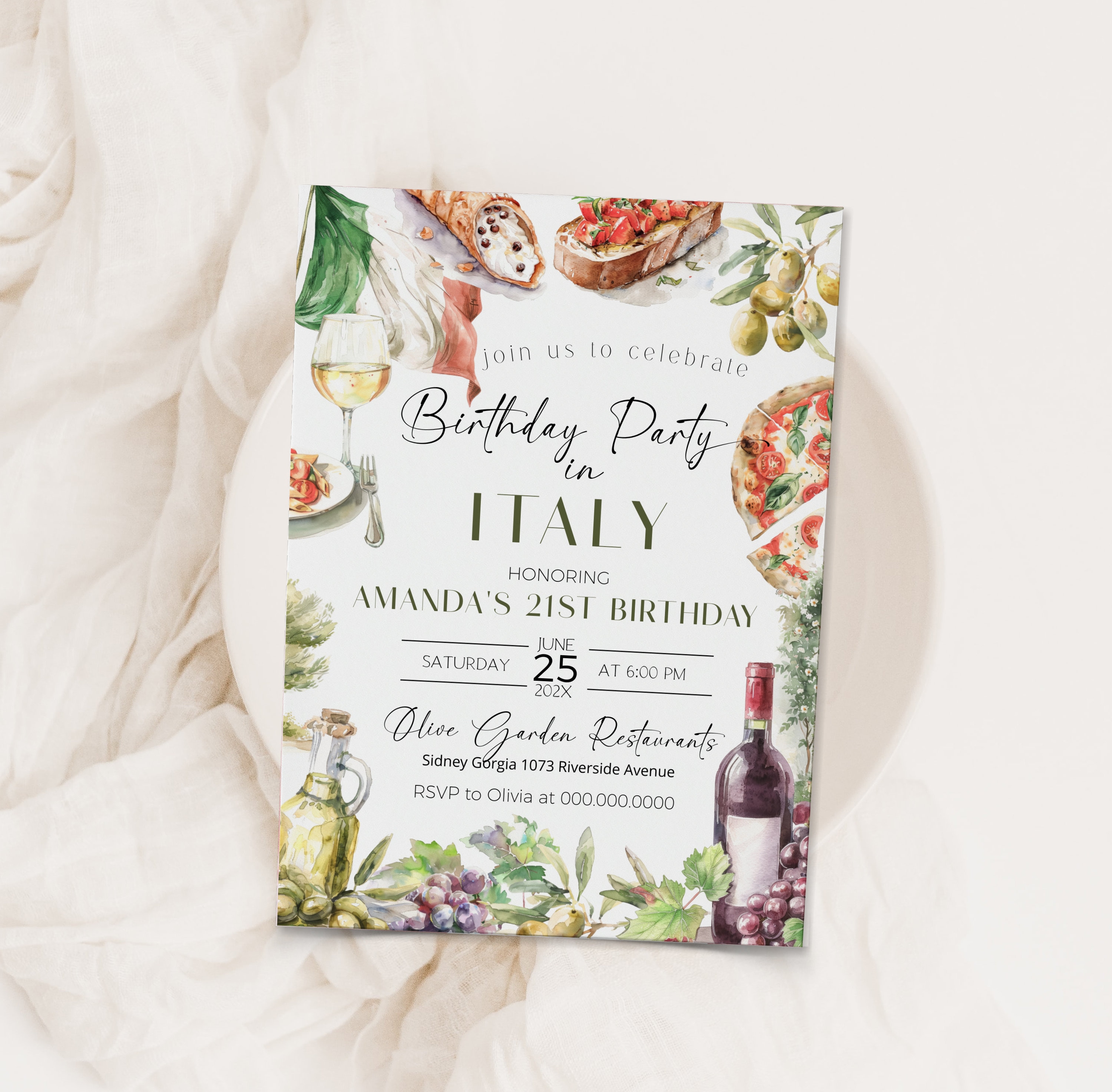 Birthday Party in Italy Invitation Template, Editable 21st Birthday ...