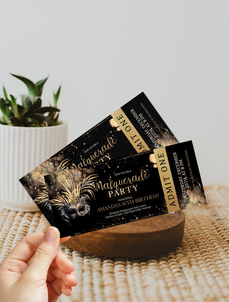 Masquerade Birthday Party Ticket Invitation Template, Sweet 16 ...