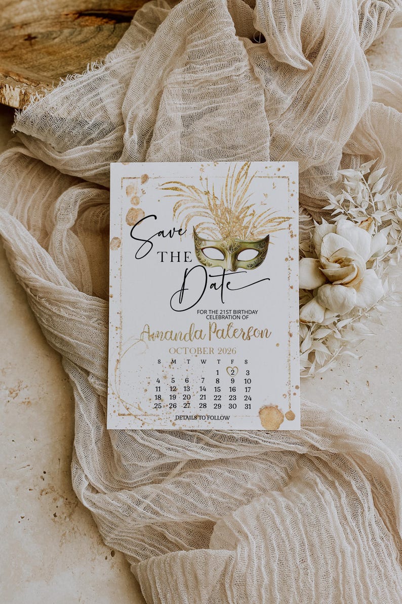 Masquerade Calendar Save the Date, Hearts Save Our Date Card, Themes ...