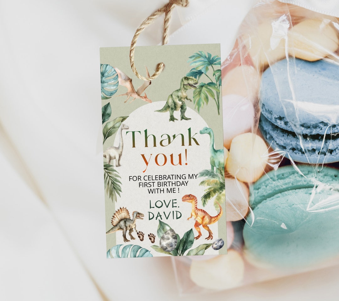 Dinosaur Thank You Tags, T-rex Party Favor Tag Template, Printable ...