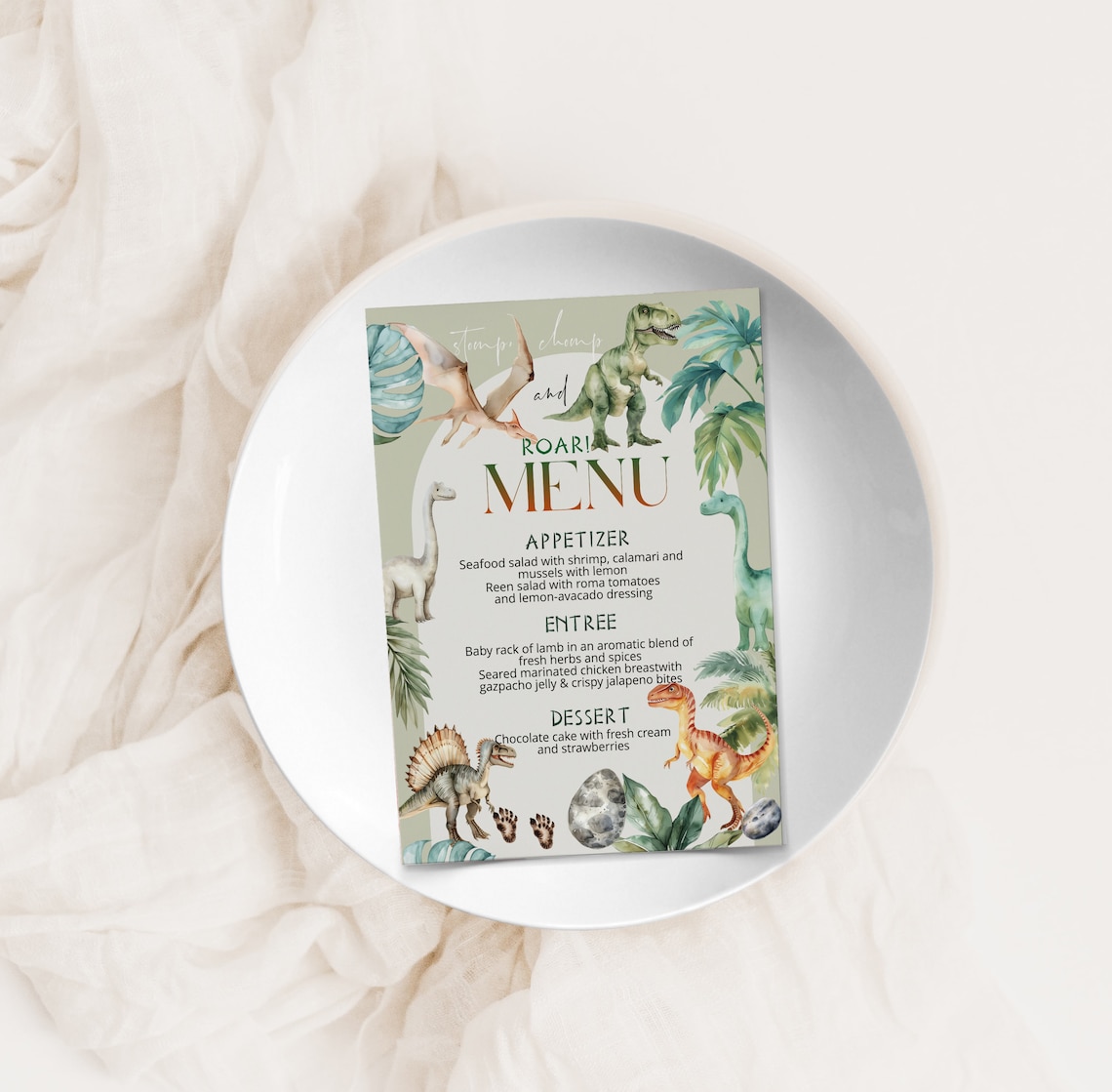 Dinosaur Menu Card, T-rex Menu, Editable Greenery Menu Template ...