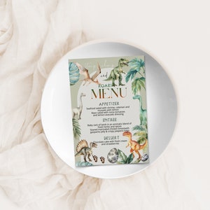 Dinosaur Menu Card, T-rex Menu, Editable Greenery Menu Template ...