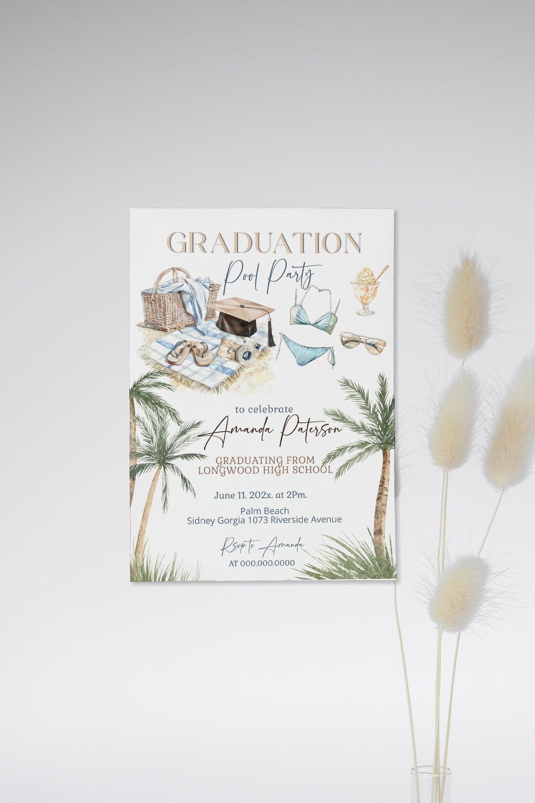 Pool Graduation Party Invitation Template, High School Grad Invite ...