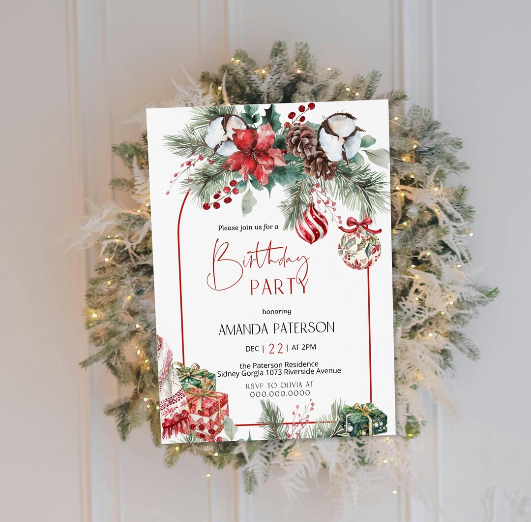 Winter Birthday Party Invitation Template, Christmas Birthday ...