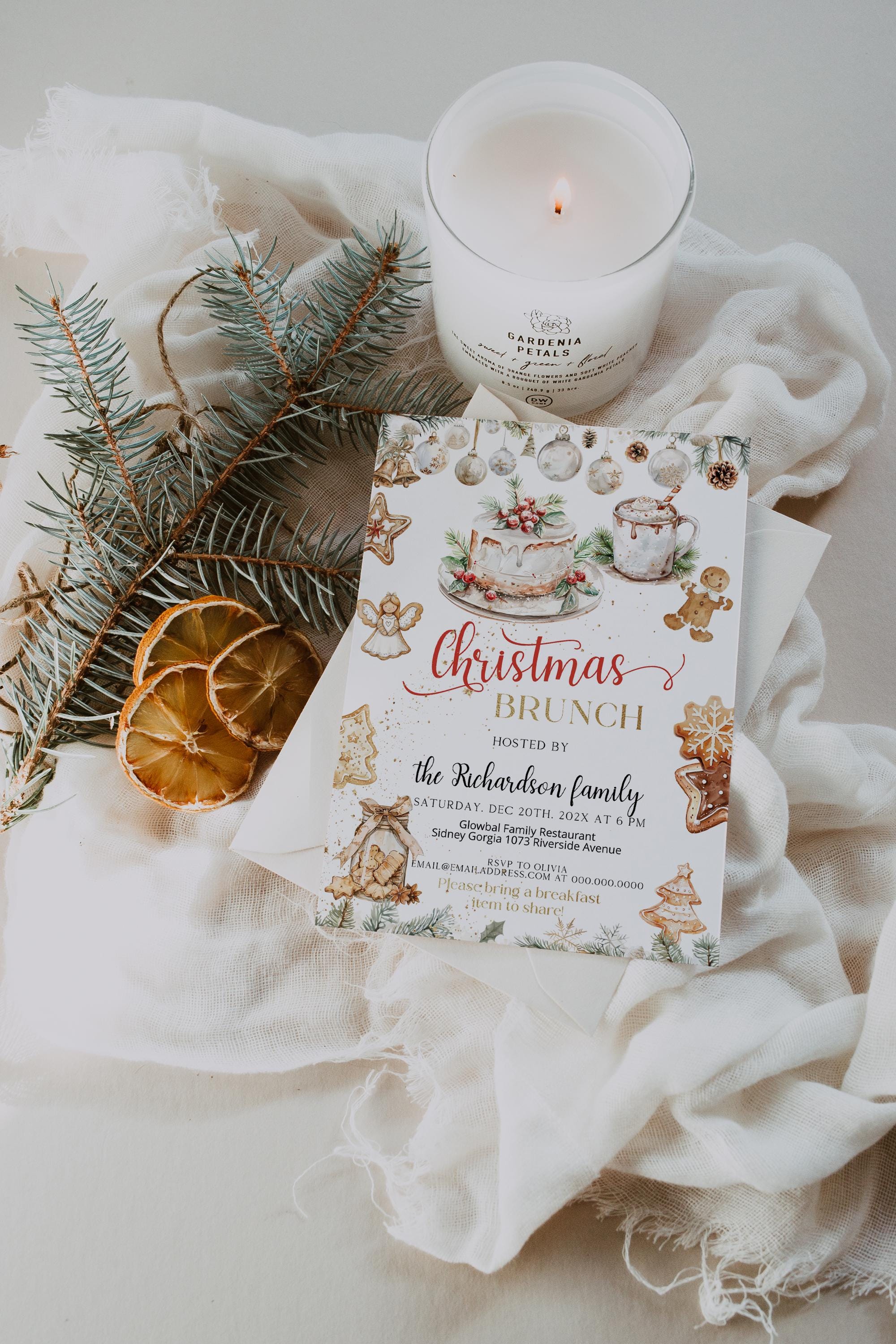 Christmas Brunch Invitation Template, Editable Christmas Party Invite ...