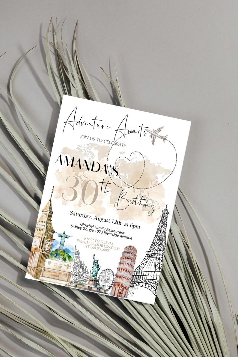 Travel Birthday Invitation Template, Editable 30th Birthday Invite ...