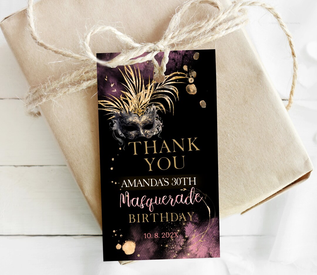 Masquerade Thank You Tags, Masquerade Birthday Party Gift Tags, Mask ...