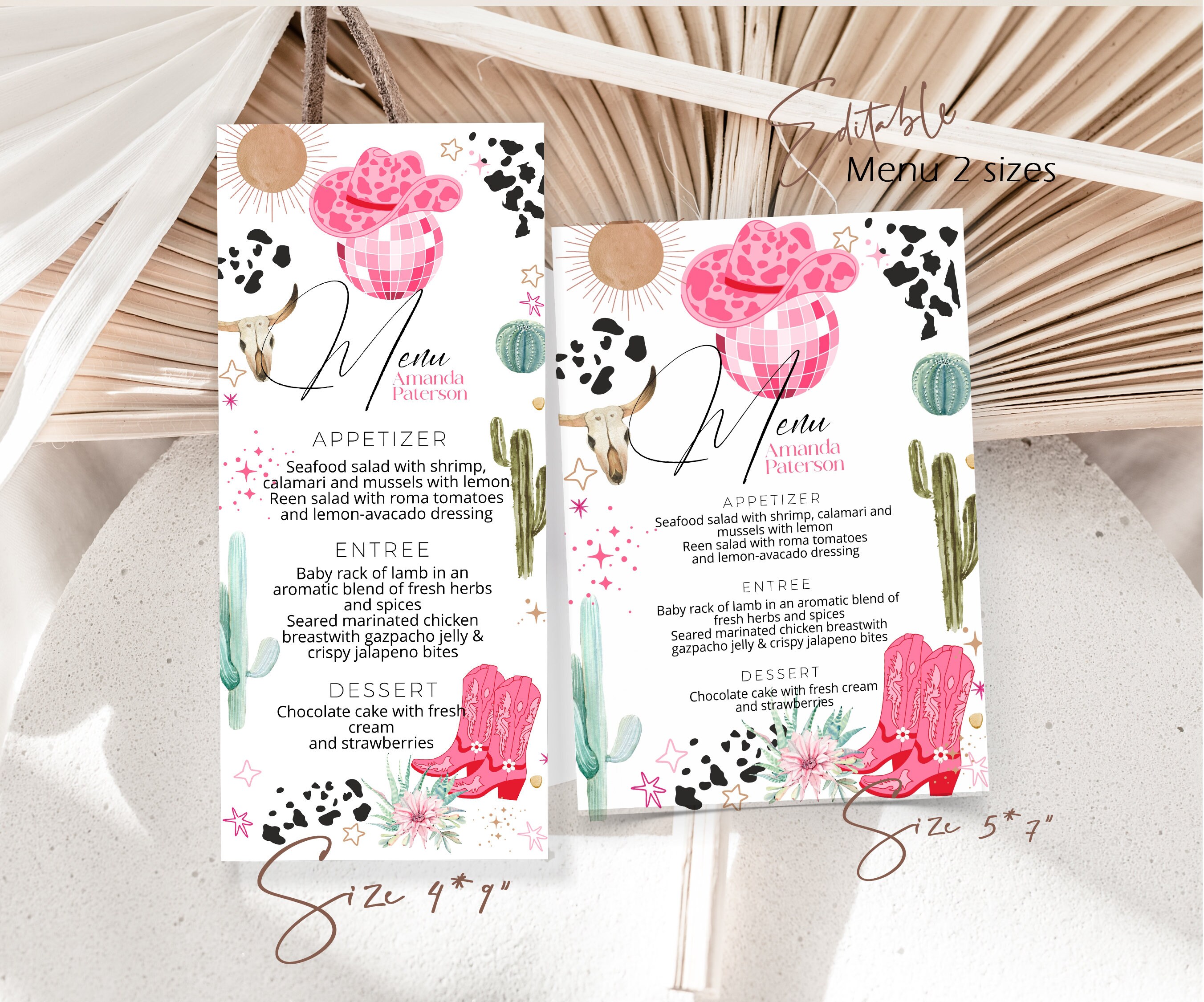 Disco Cowgirl Menu Card, Pink Space Cowgirl Menu Card, Editable Western ...