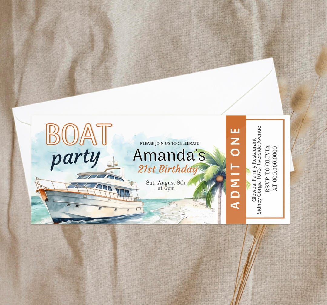 Boat Party Invitation Template, Yacht Travel Birthday Party Invite ...