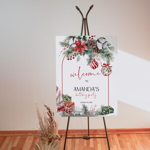 Christmas Birthday Party Welcome Sign, Christmas Party Poster, Editable ...