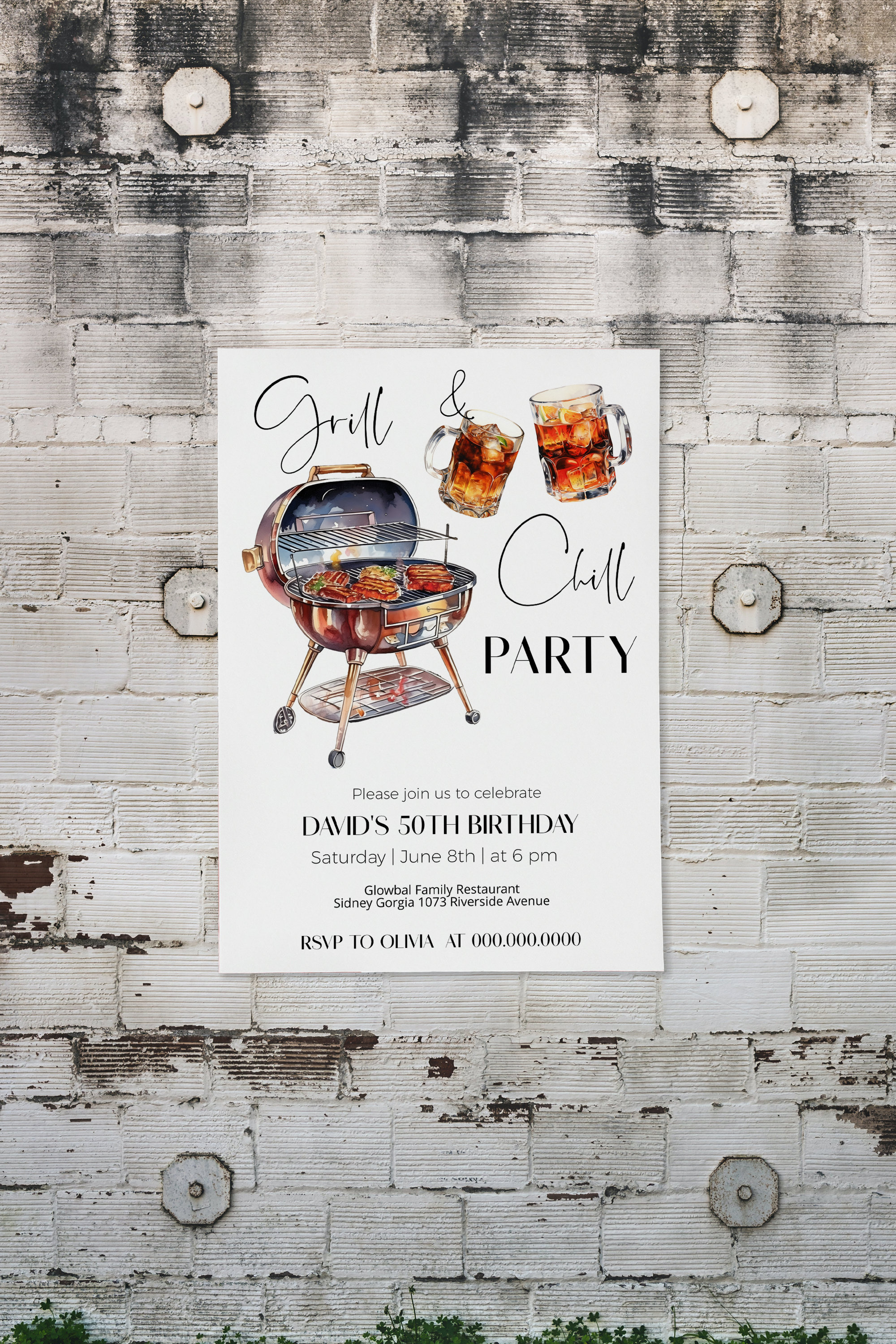 BBQ 50th Birthday Party Invitation, Grill and Chill Party Invite ...
