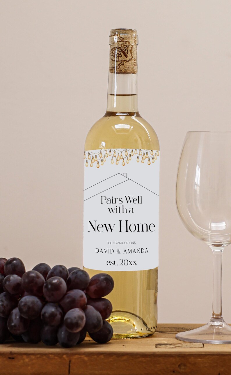 Pairs Well With a New Home Wine Label, Home Sweet Home Label ...