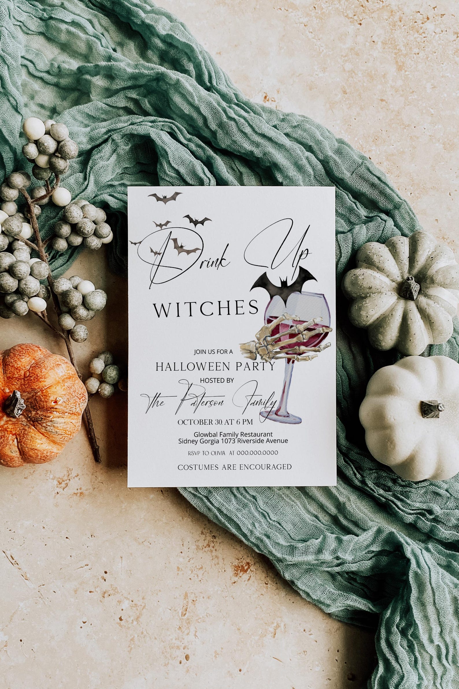 Drink up Witches Halloween Invitation Template, Editable Witch Party ...