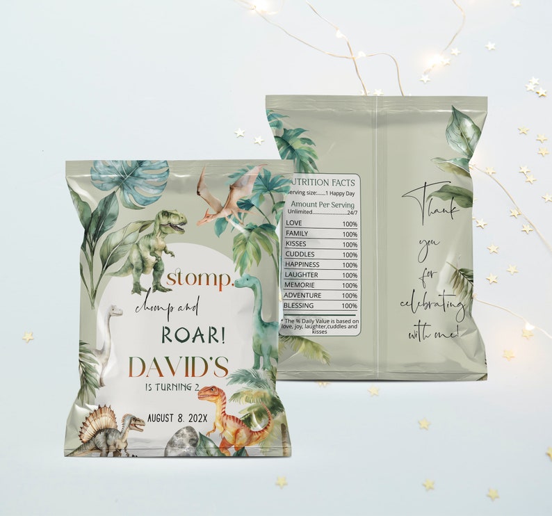 Dinosaur Birthday Chip Bag, Dino Birthday Chip Bag, Birthday Chips Bags ...