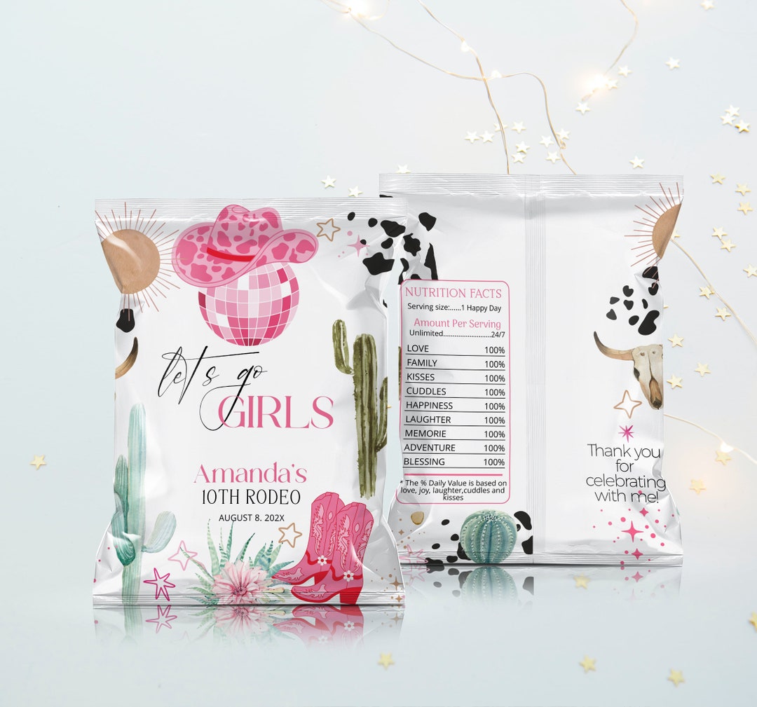 Let's Go Girls Chip Bag Template, Pink Cowgirls Chip Label, Editable ...