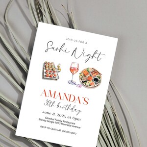 Sushi Night Birthday Invitation Template, Wine and Sushi Invite ...