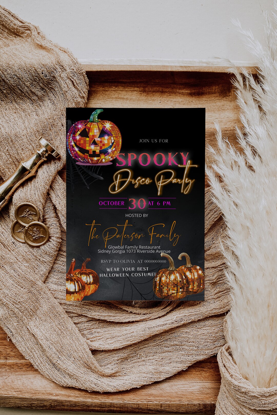 Spooky Disco Party Invitation Template, Pumpkins Invite, Dance Party ...