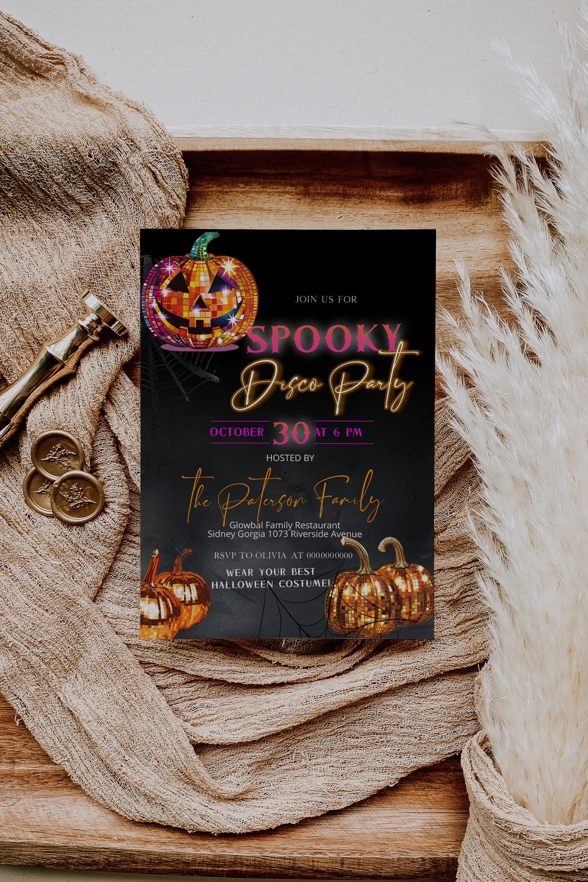 Spooky Disco Party Invitation Template, Pumpkins Invite, Dance Party ...