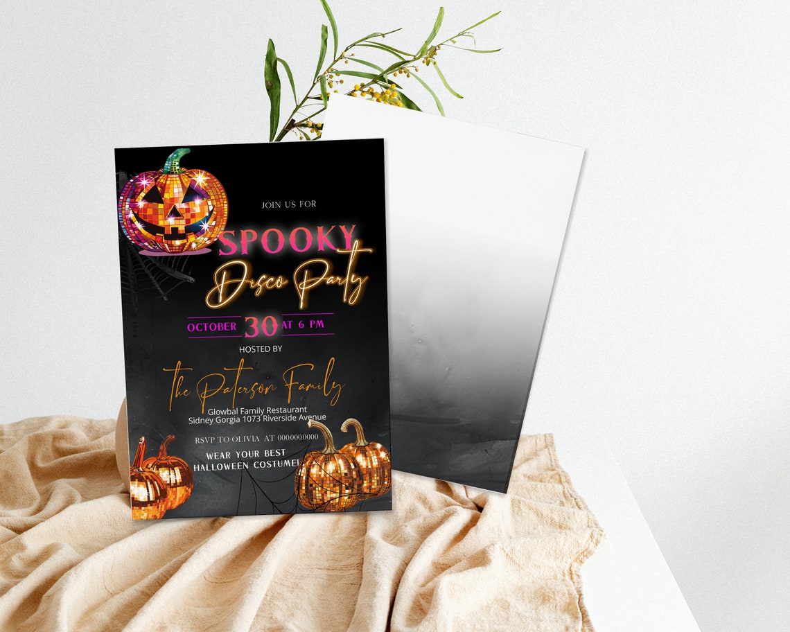 Spooky Disco Party Invitation Template, Pumpkins Invite, Dance Party ...