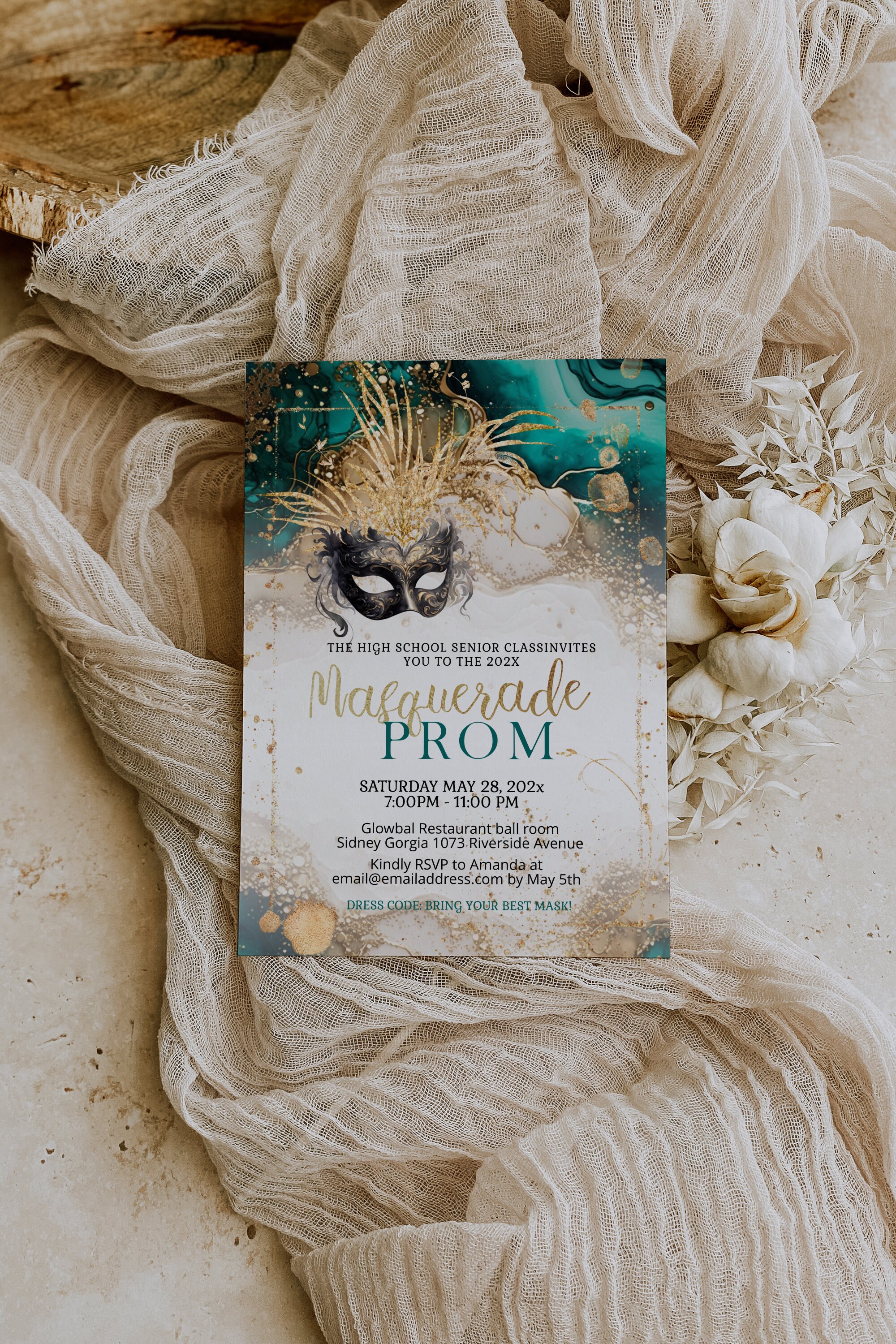 Prom Masquerade Party Invitation Template, Masquerade Ball, High School ...