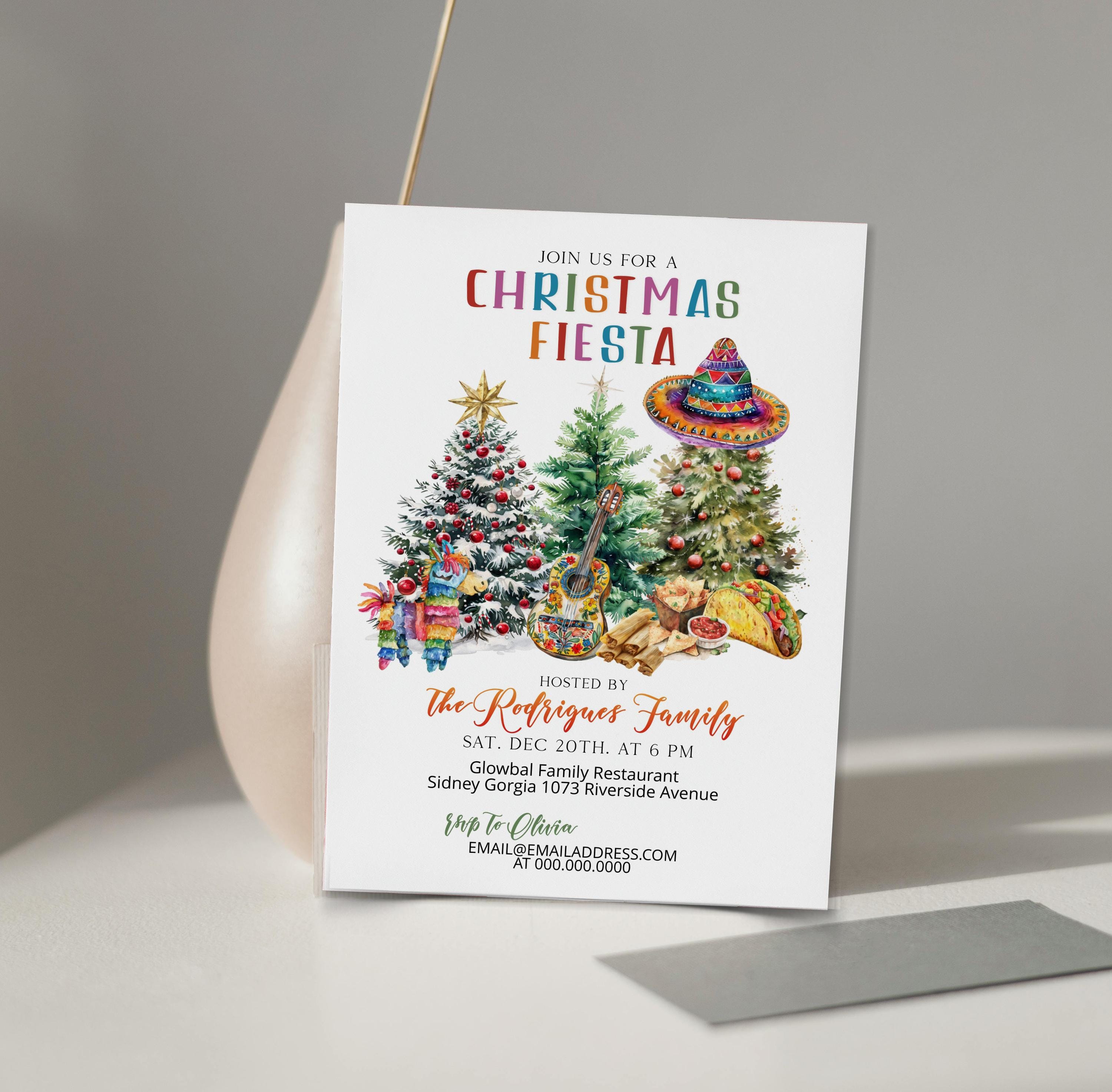 Christmas Fiesta Party Invitation Template, Fiesta Mexicana, Posada, Cena De Navidad, Editable ...