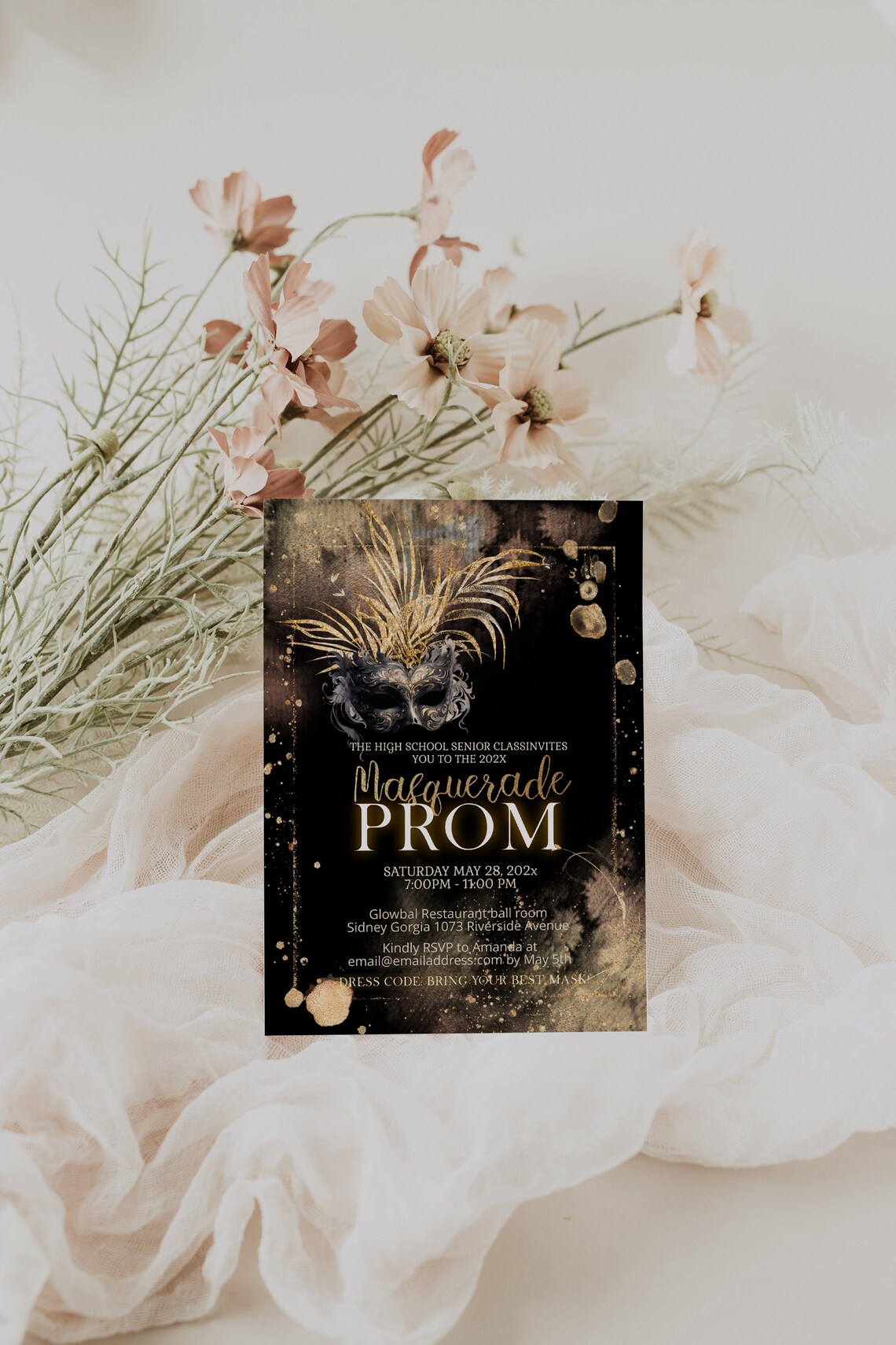 Masquerade Ball, Prom Masquerade Party Invitation Template, High School ...