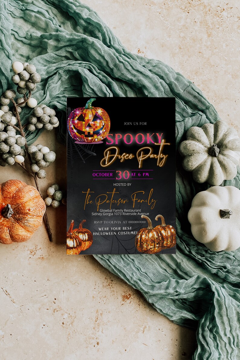Spooky Disco Party Invitation Template, Pumpkins Invite, Dance Party ...