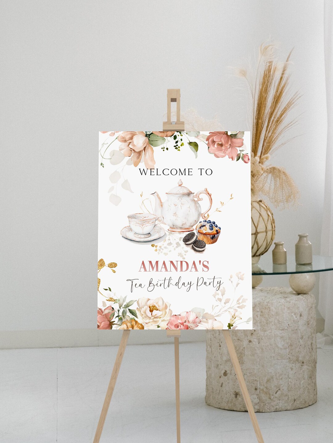 Tea Party Welcome Sign Template, Afternoon Tea Welcome Sign, Floral Tea ...