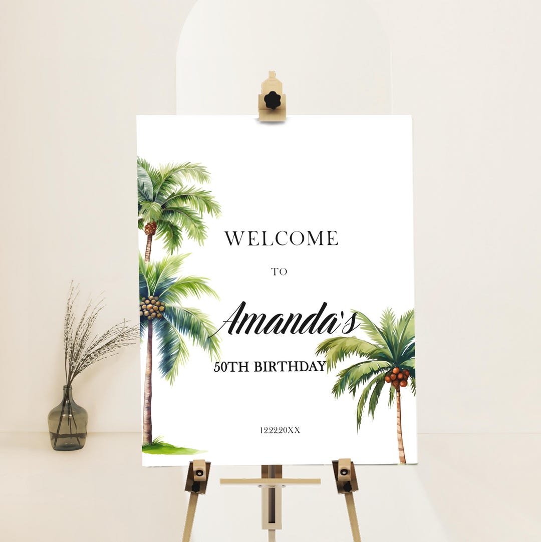 Palm Tree Birthday Welcome Sign Template, Editable Birthday Welcome ...