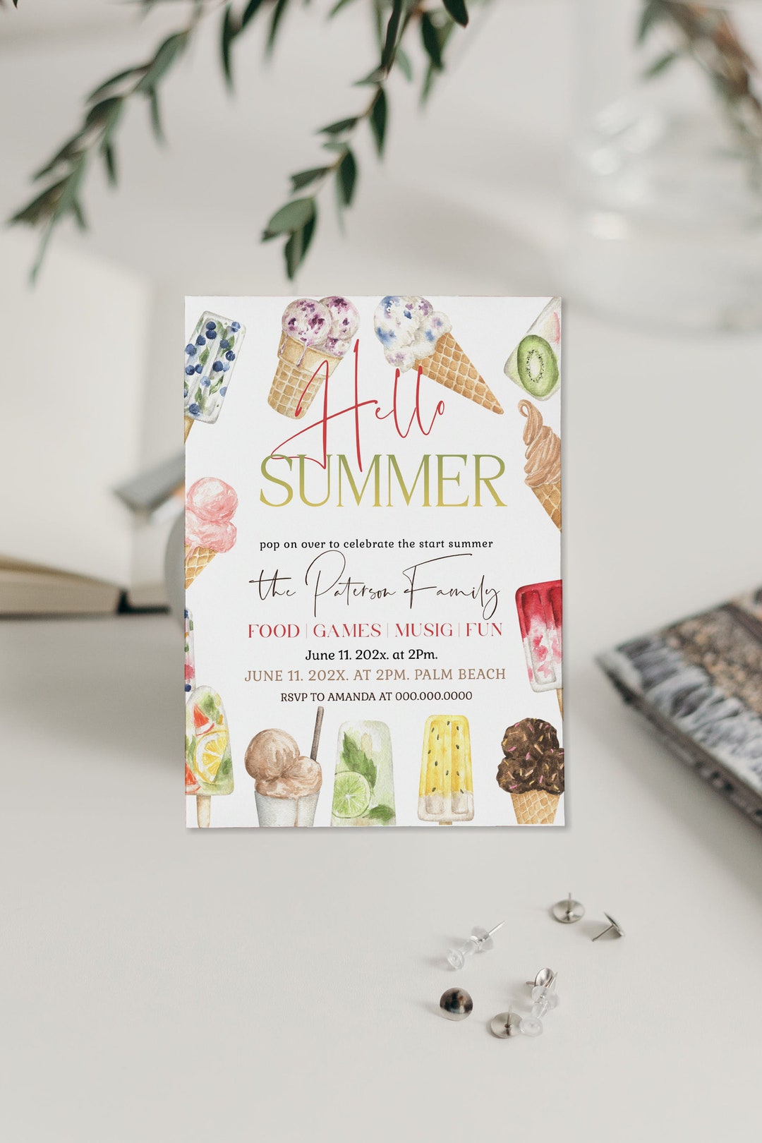 Hello Summer Invitation Template, Popsicle Party Invite, Adult Party ...