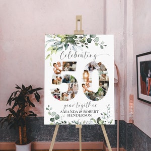50th Anniversary Photo Collage, Greenery Photo Collage Template ...