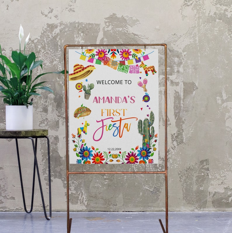 Fiesta Birthday Welcome Sign, Editable First Fiesta Birthday Welcome ...