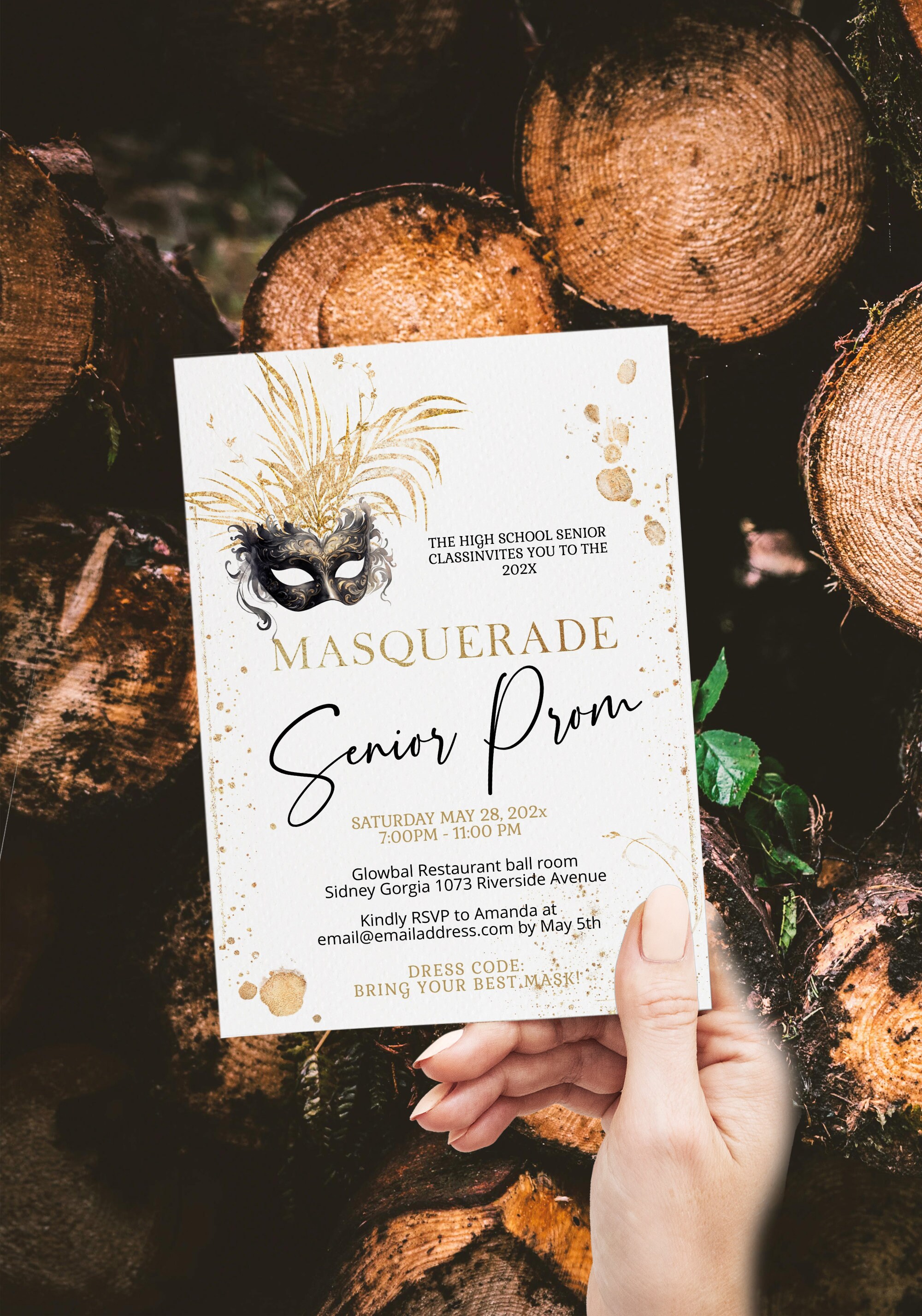 Senior Prom Invite, Masquerade Prom Invitation Template, Editable ...