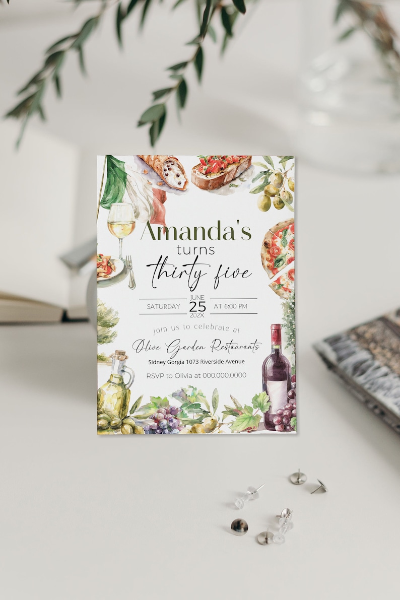 Italy Birthday Invitation Template, Editable 35th Birthday Invite, Wine ...