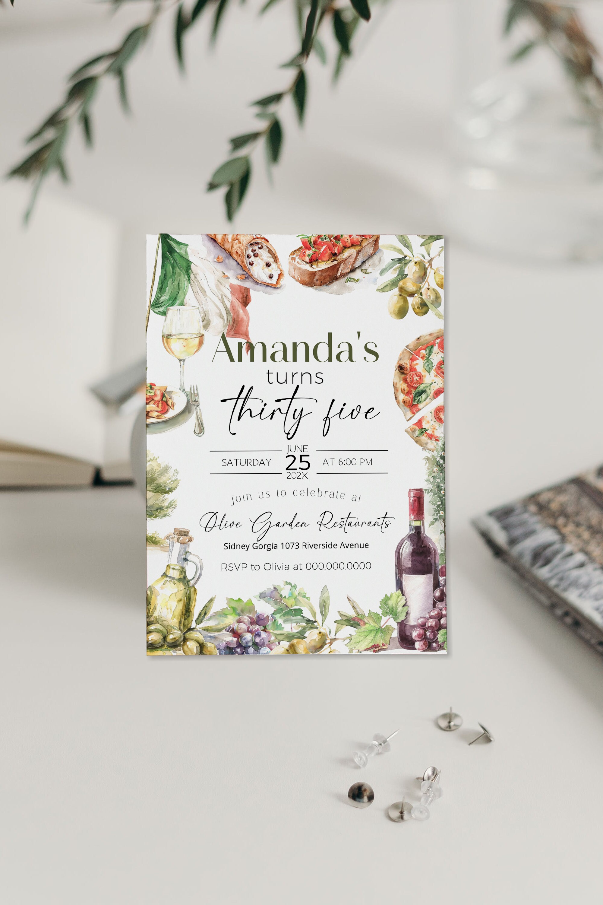 Italy Birthday Invitation Template, Editable 35th Birthday Invite, Wine ...