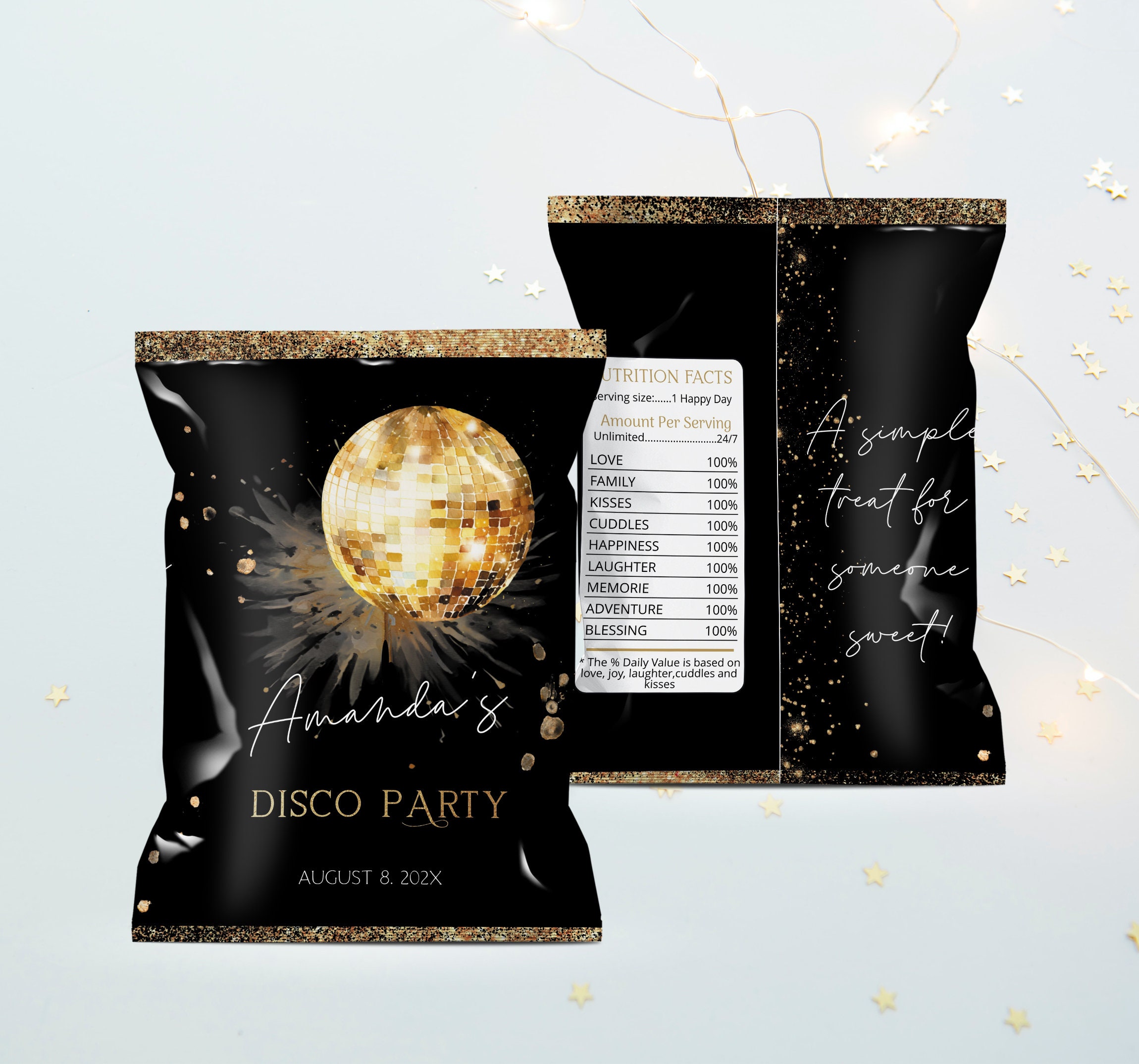 Disco Ball Editable Chip Bag, Disco Ball Birthday Party Chip Bag ...