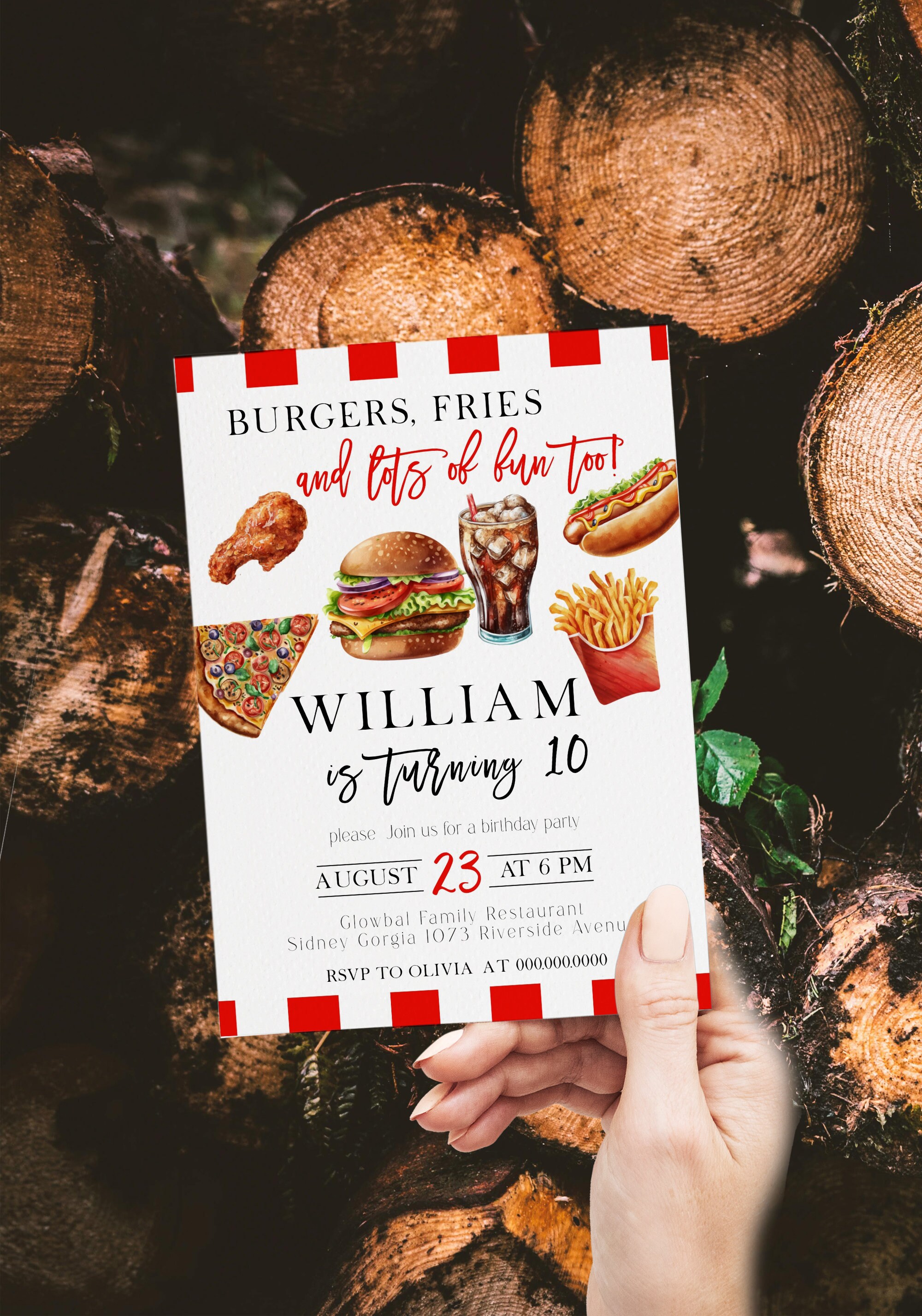 Fast Food Birthday Party Invitation, Snack Party Invite Template, 10th ...